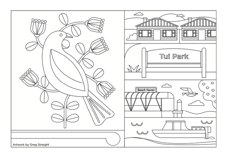 Beach Haven Colouring Page – Greg Straight Art